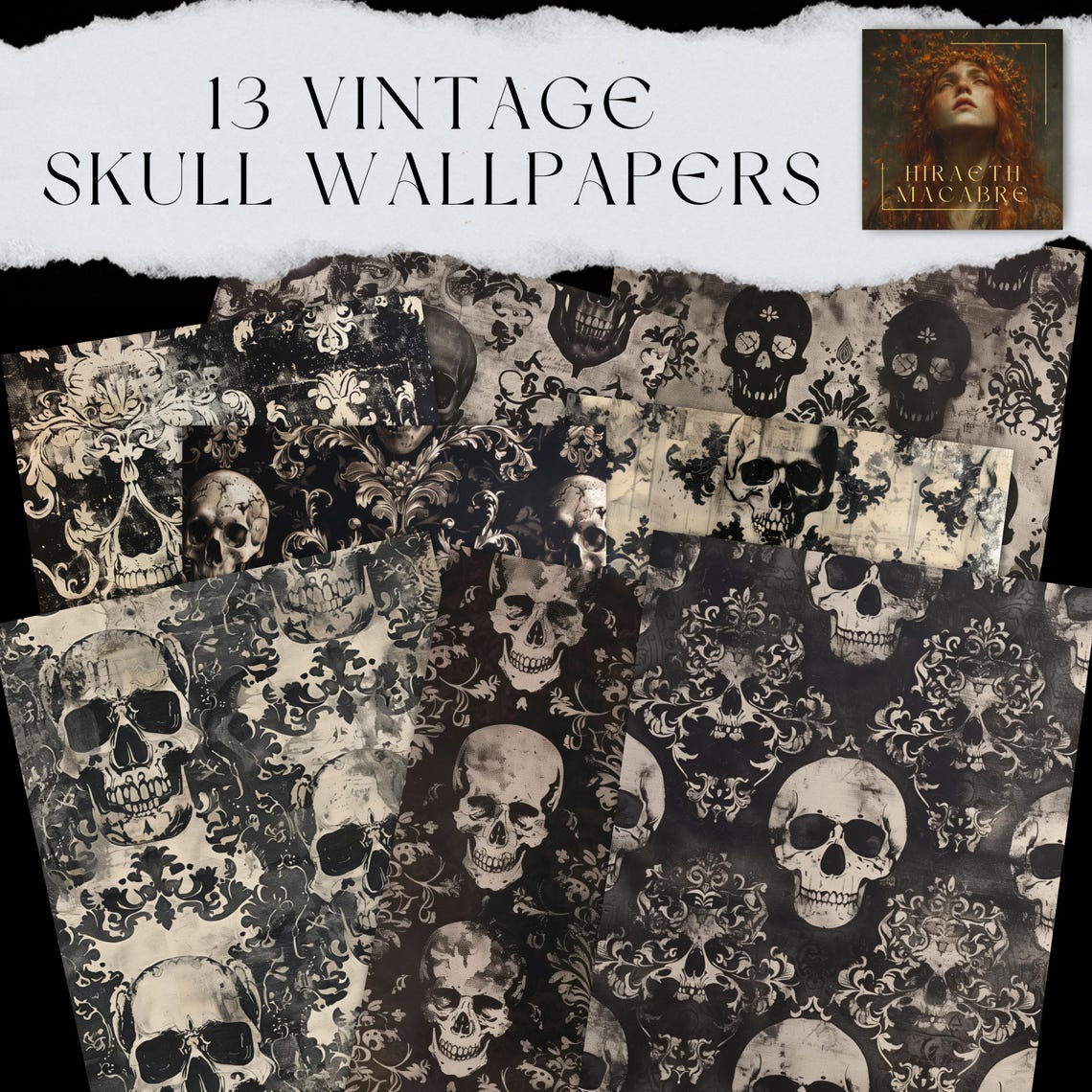 13 Vintage Skull Wallpapers – Gothic Damask Skull Patterns, Dark ...