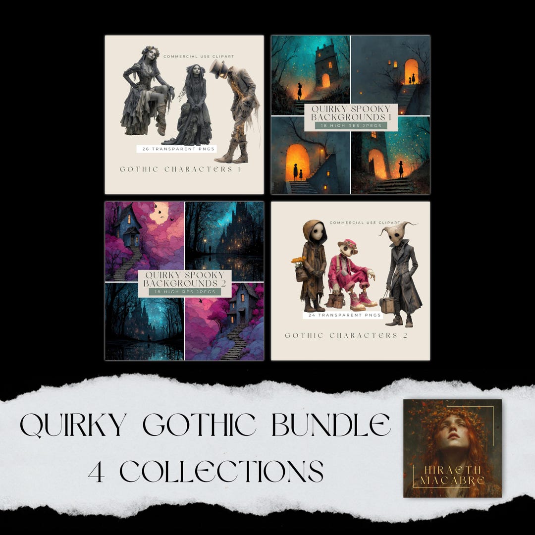 Quirky Gothic Bundle | Dark Fairytale Clipart & Backgrounds | Spooky ...