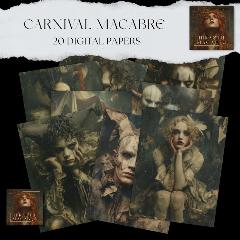 Carnival Macabre • 20 Gothic Circus Digital Papers • Dark Vintage Clown ...