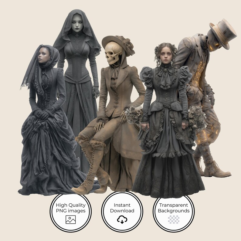 Gothic Characters Set 1 | Victorian Ghost Clipart | Dark Aesthetic Pngs ...