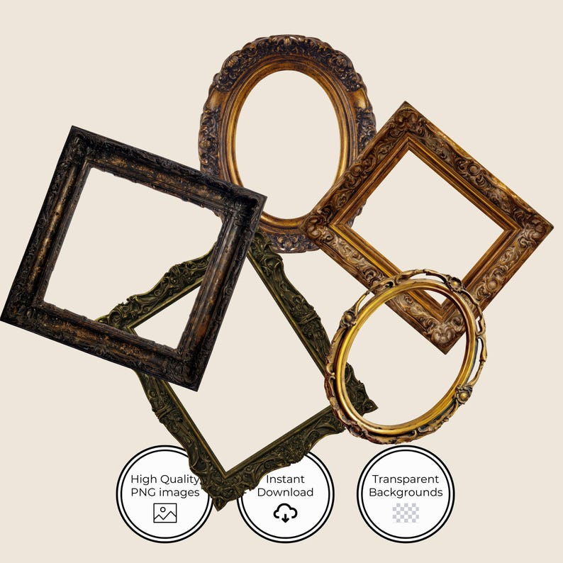Antique Frames Clipart Bundle – 30 Transparent Pngs | Vintage Gold ...