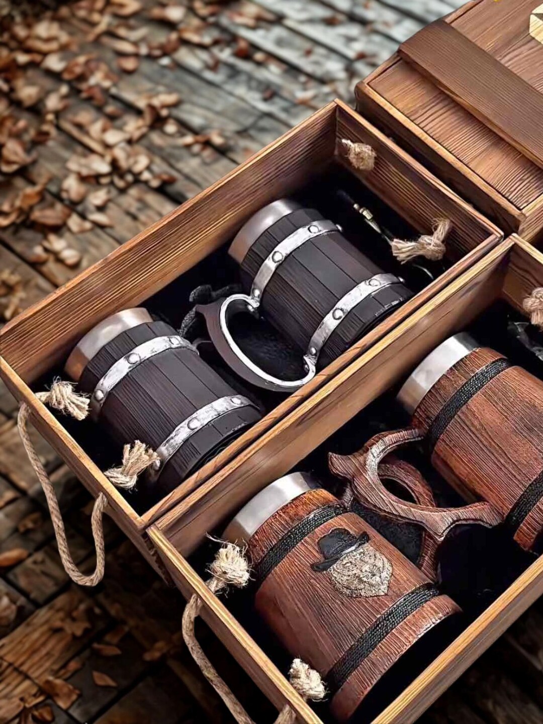 3D German Beer Stein Set: Hand-painted Mugs, Bamboo Lid, Wooden Box - Etsy