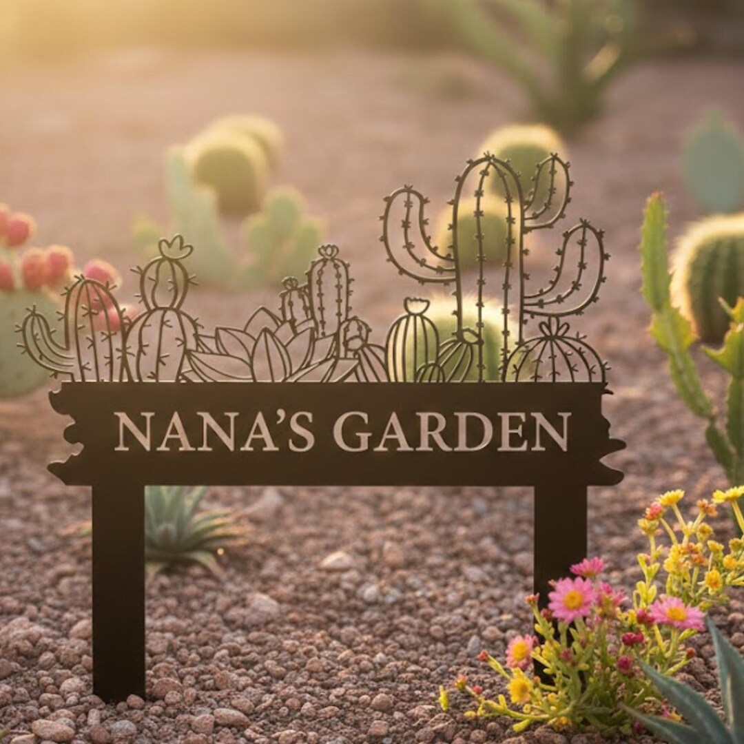 Personalized Cactus Metal Sign Garden Stakes: Cactus Lover Gift, Garden ...
