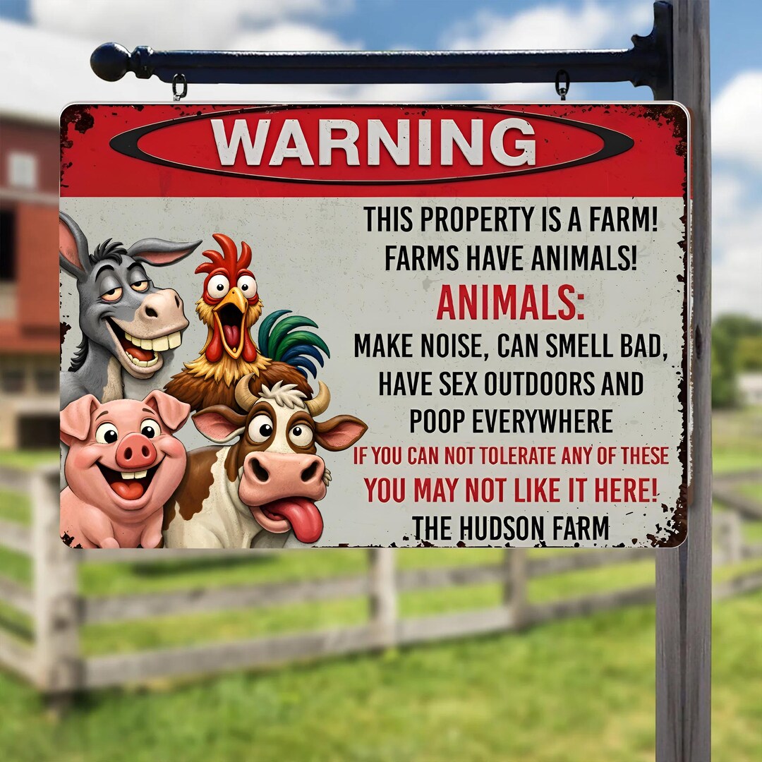 Personalized Farm Metal Sign: Warning This Property is A Farm With Farm ...