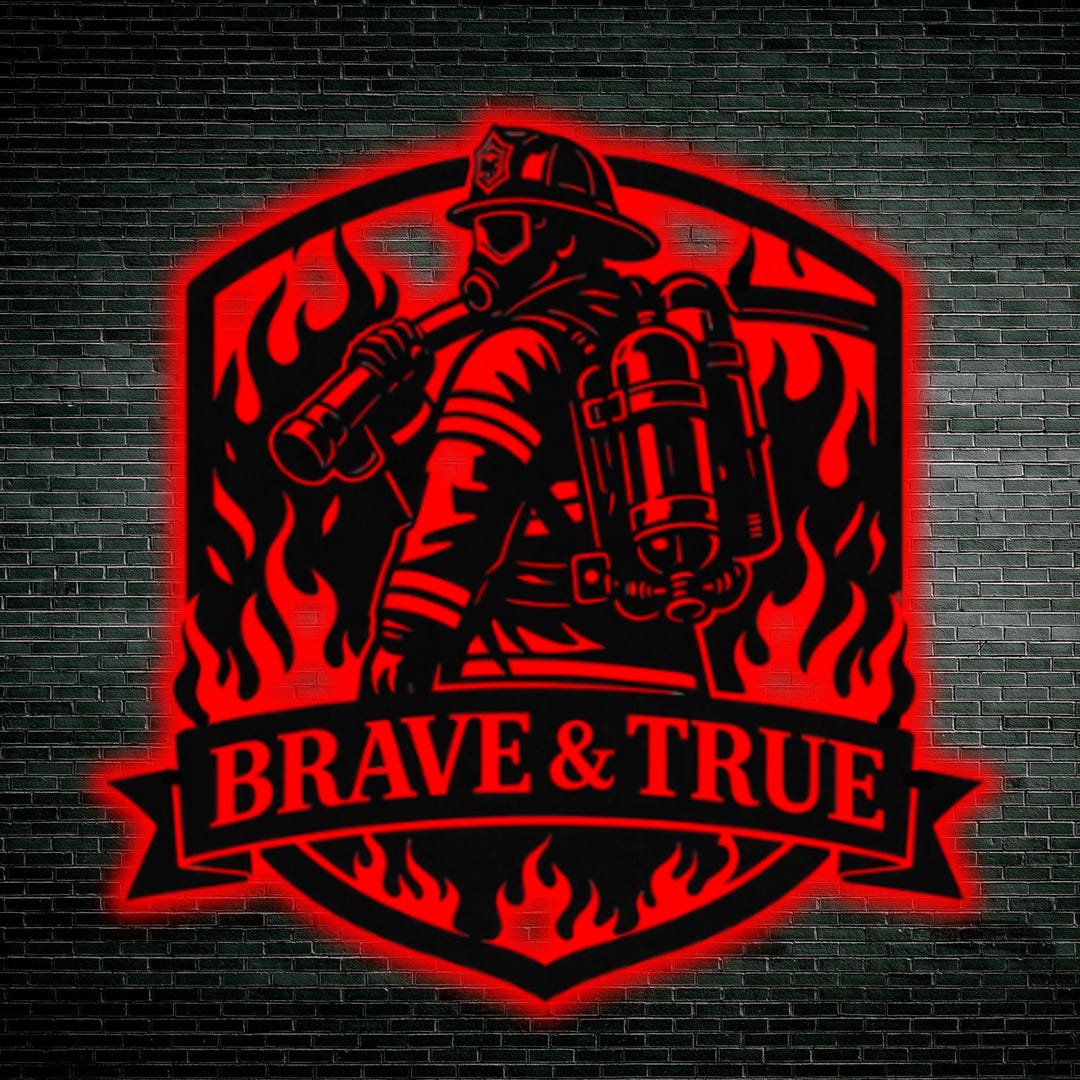Personalized Metal Firefighter Sign With LED, Fire Department Sign ...