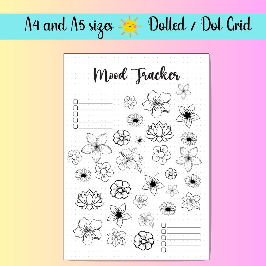 Mood Tracker Bujo Printable, Flower Theme Bullet Journal Template, A4 ...