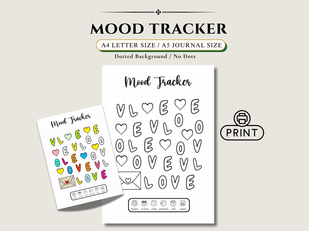 Love Heart Mood Tracker, Valentines Emotion Chart Printable, Monthly ...