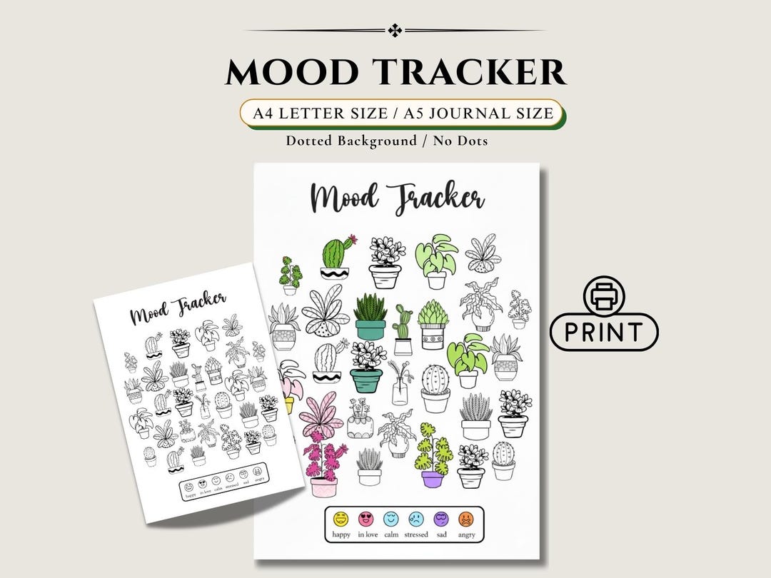Plant Mood Tracker Printable, Monthly Succulent Mood Chart, Potted ...