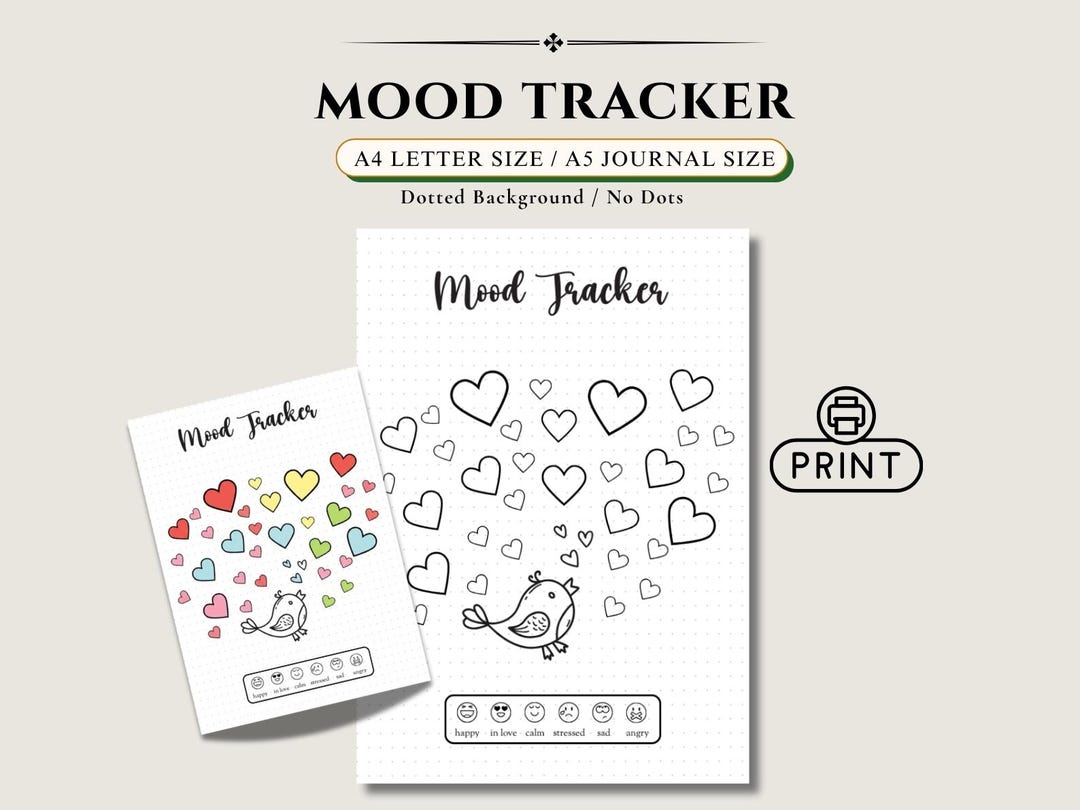 Bird Heart Mood Tracker, Cute Love Emotion Chart Printable, Monthly ...