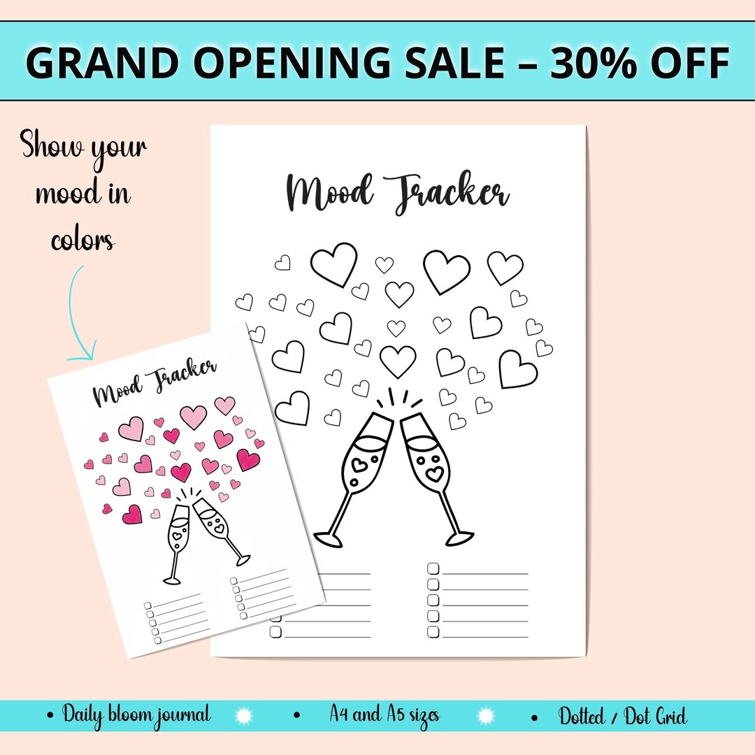 Valentine's Day Mood Tracker Printable: Heart & Champagne Journal (PDF ...