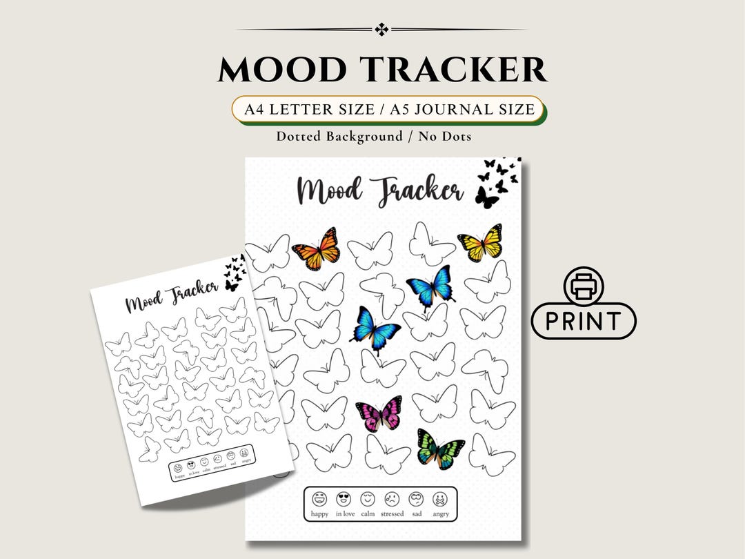 Butterfly Mood Tracker Printable, Monthly Emotion Chart, Butterfly ...