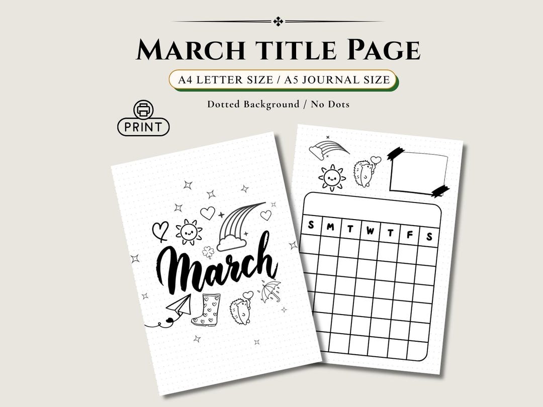 March Title Page and Calendar Set, Monthly Planner Startup Kit, Rainbow ...