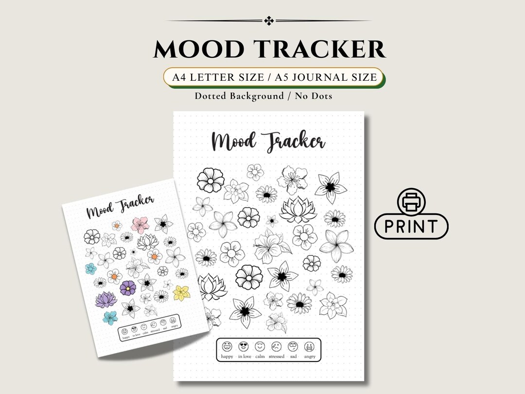 Floral Mood Tracker Printable, Flower Petal Emotion Chart, Monthly ...