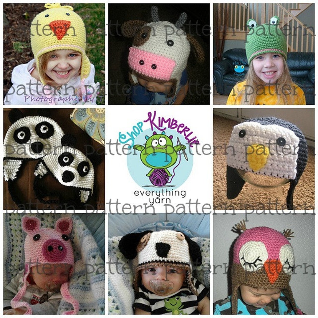PATTERN Animal Faces Combo Pack 64 Hats in 1 Crochet PATTERN - Etsy