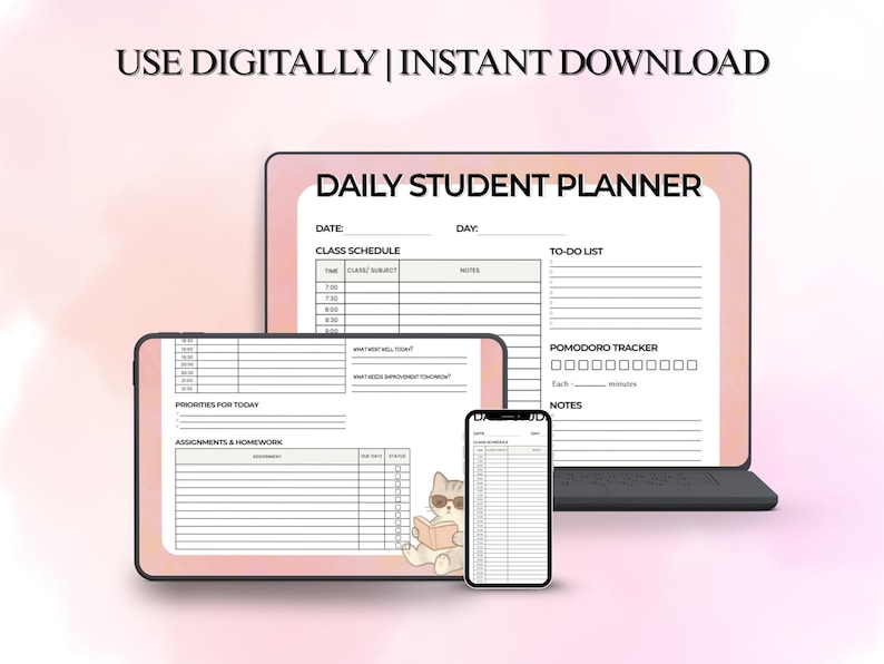 Daily Student Planner | Study & Homework, Goodnotes (digital Download ...