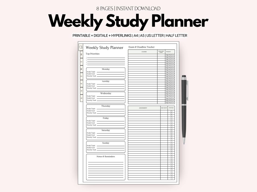 Study Planner Printable |weekly & Daily Student Planner|time Blocking ...