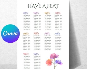 Watercolor Wedding Seating Chart | Editable Canva Template | A2 Size ...