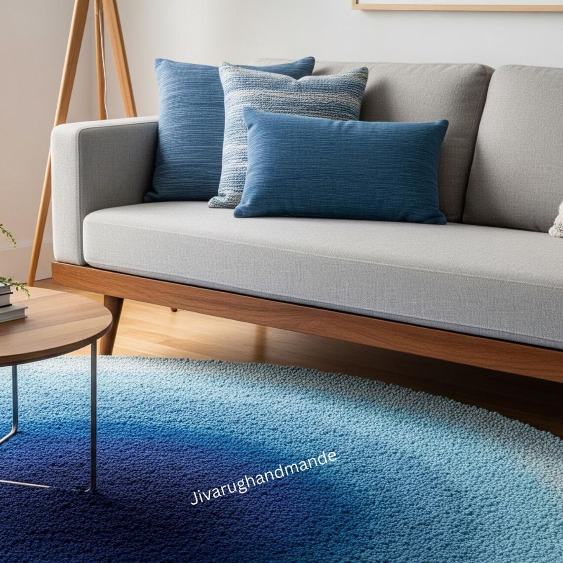 Blue Ombre Round Rug | Abstract Gradient Area Rug | Modern Navy and ...