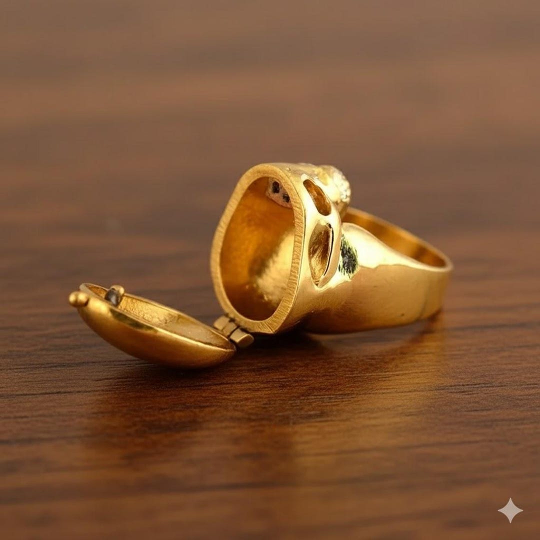Gold Secret Compartment Ring – Hidden Locket Ring, Vintage Poison Ring ...