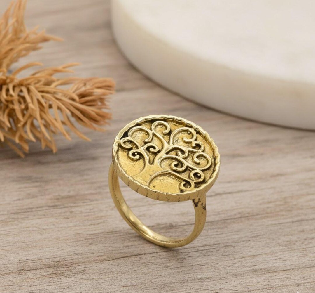 Gold Tree of Life Signet Ring – Boho Nature Statement Ring – Vintage ...