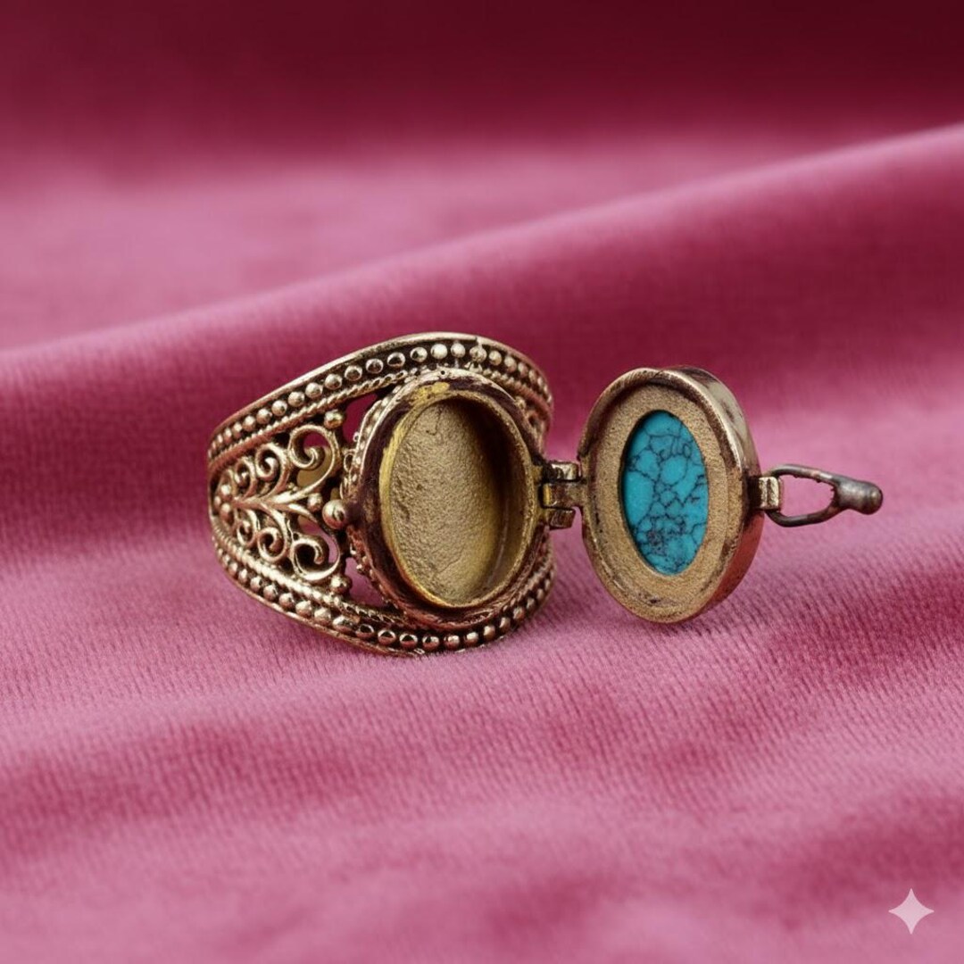 Vintage Turquoise Locket Ring – Secret Compartment Ring, Antique Style ...