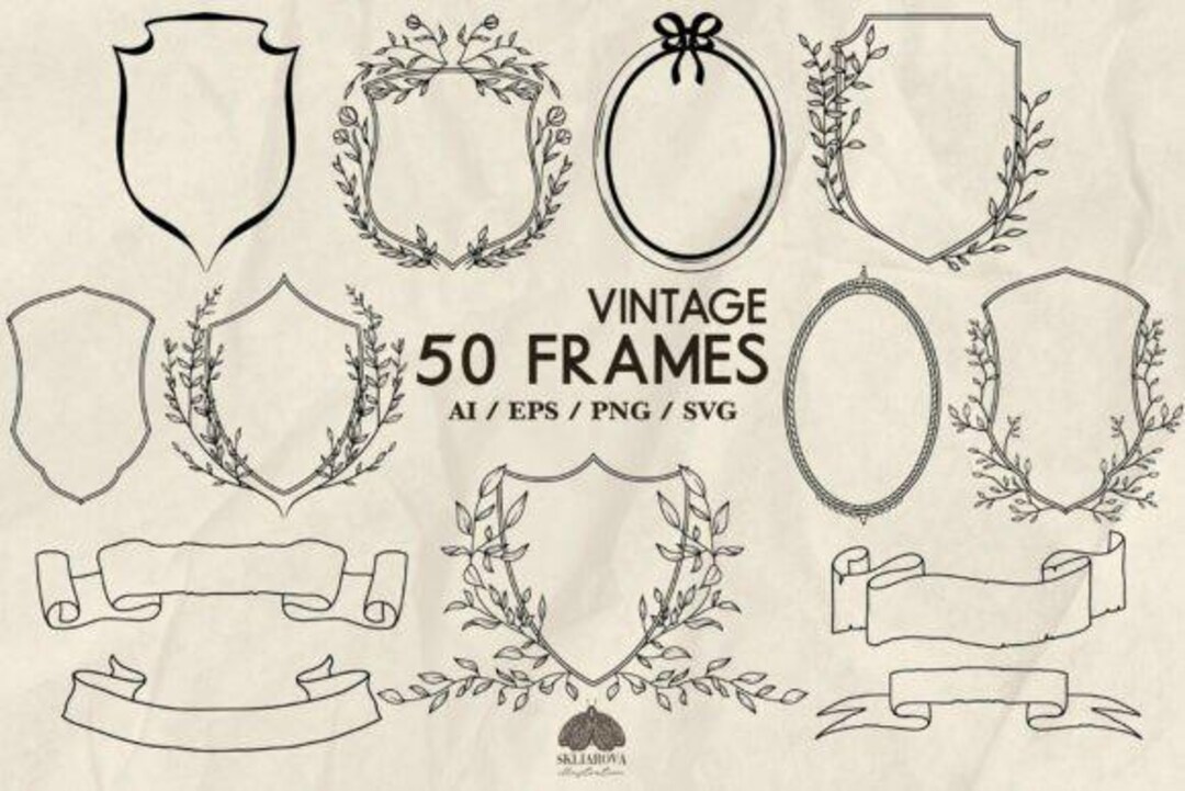 Vintage Crest Frames SVG Bundle: Elegant Ribbon Clipart (digital ...