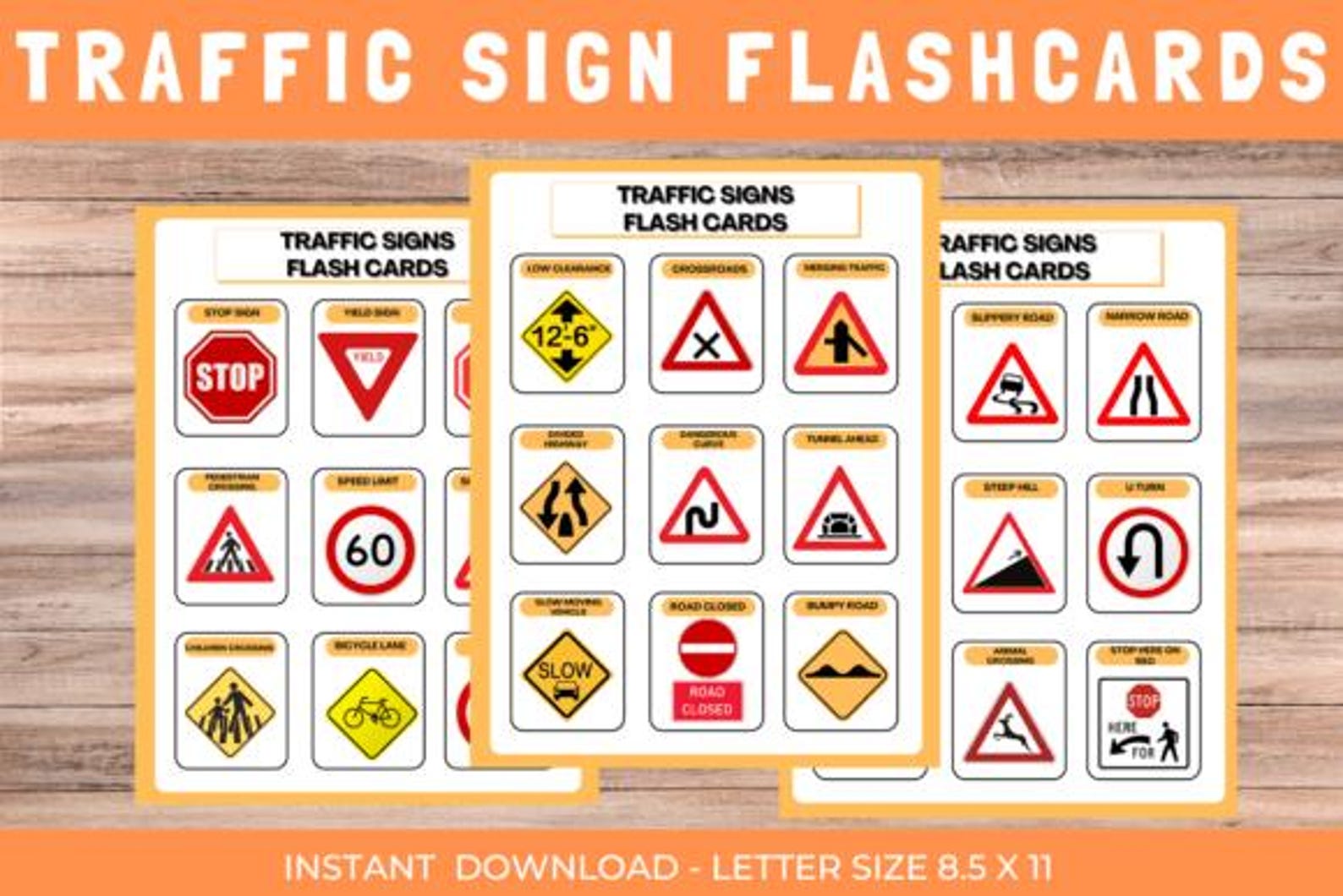 Traffic Signs Flashcards for Kids | Road Safety Learning Cards - Etsy