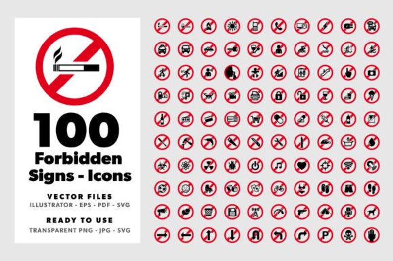100 Forbidden Sign Icons | Vector (svg, Png, Jpg, Pdf) Files - Etsy