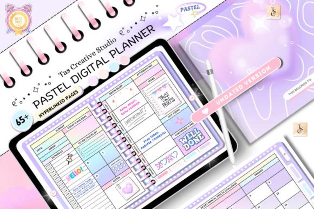 ADHD Digital Planner for Goodnotes | Undated Pastel Purple Productivity ...