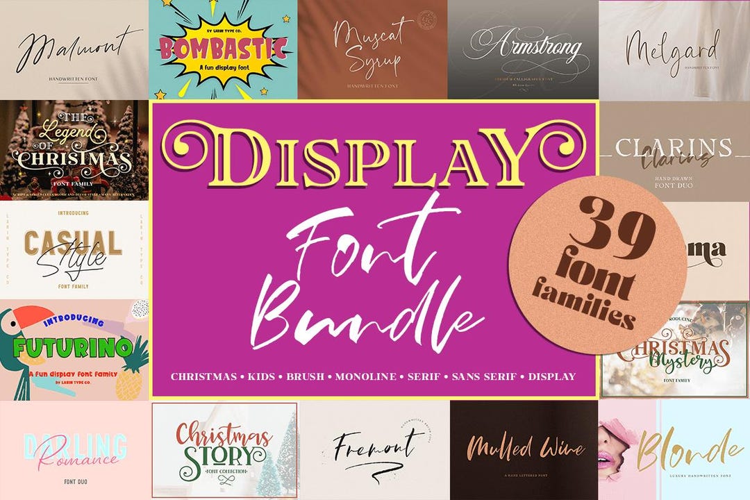 Display Font Bundle: 39 Unique Typefaces for Logos, Branding, Posters ...