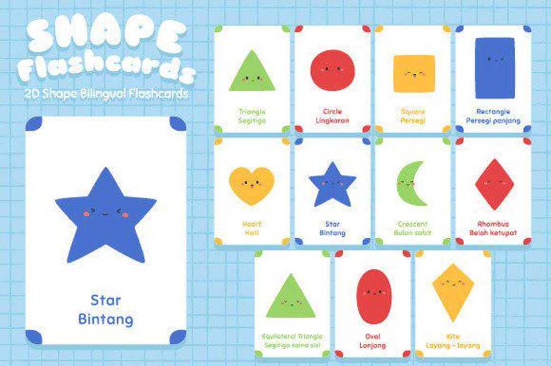 Bilingual 2D Shape Flashcards: English & Indonesian (printable PDF) - Etsy