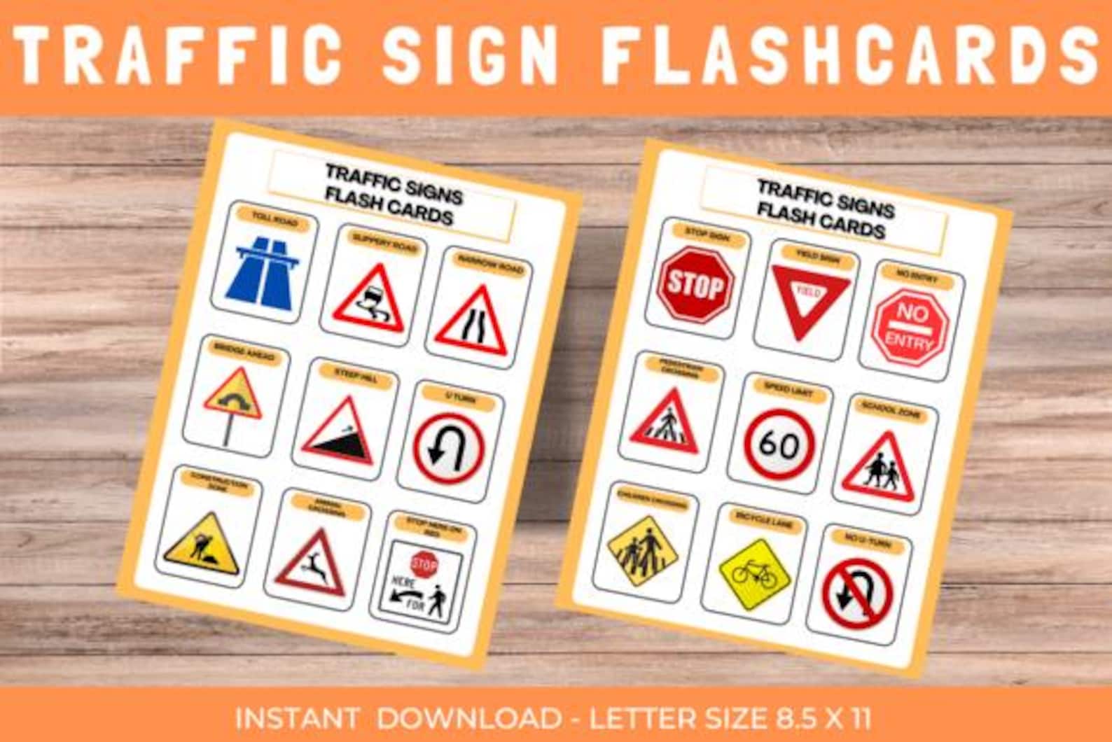 Traffic Signs Flashcards for Kids | Road Safety Learning Cards - Etsy