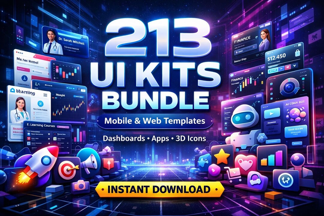213 UI Kits Bundle | Mobile & Web App Templates + Dashboard Ui Ux Kit ...