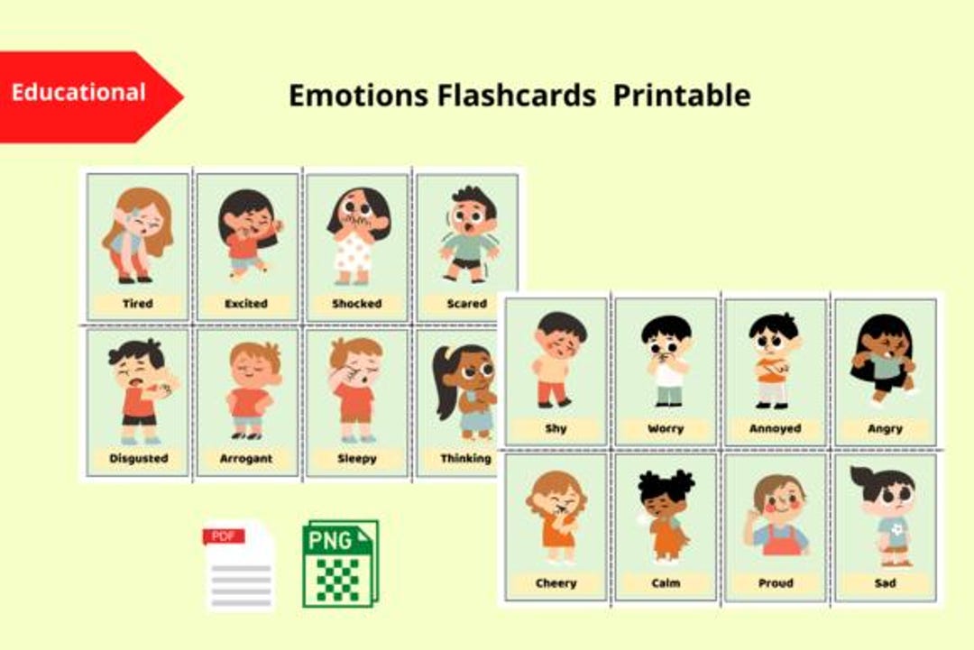 Printable Emotion Flashcards for Kids, Preschool Learning (PDF & PNG ...