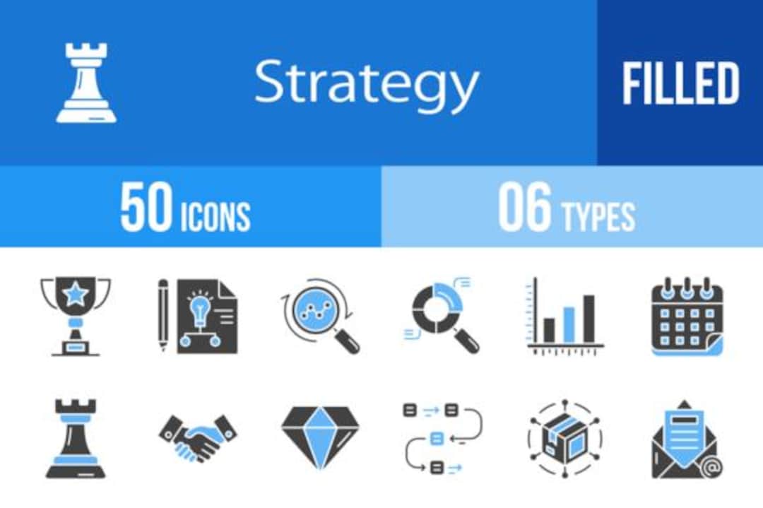 50 Blue and Black Strategy Icons, Business and Marketing Graphics - Etsy