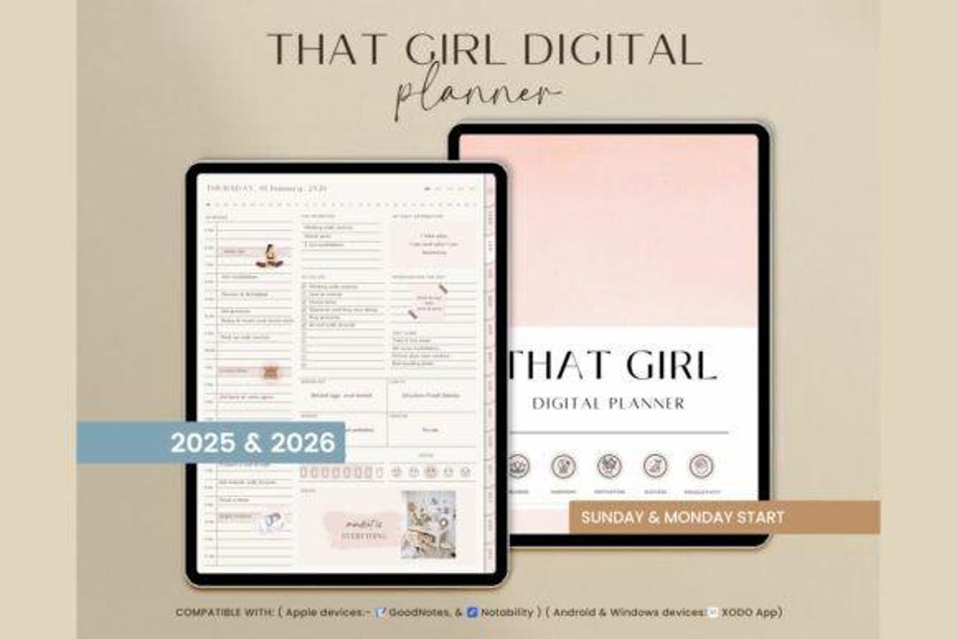 That Girl Digital Planner for Goodnotes | Aesthetic Hyperlinked 2025 ...