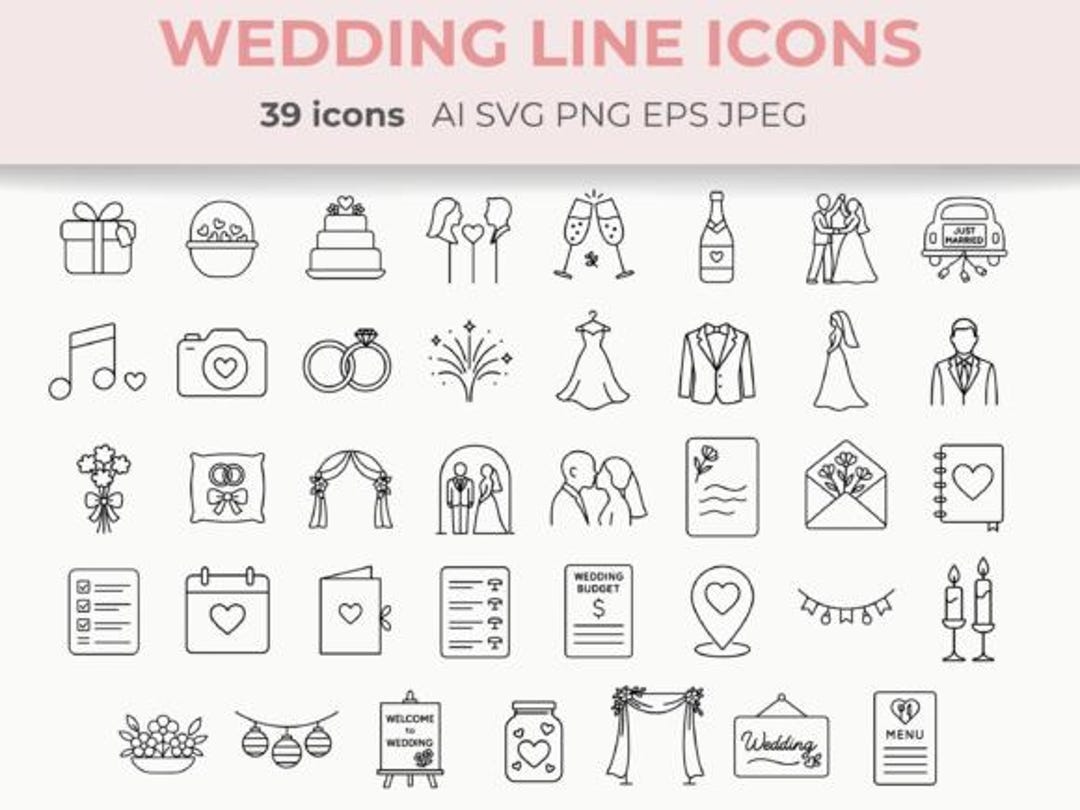 Wedding Line Icons Vector Set (svg, Png, Eps, Jpeg, Ai) - Etsy