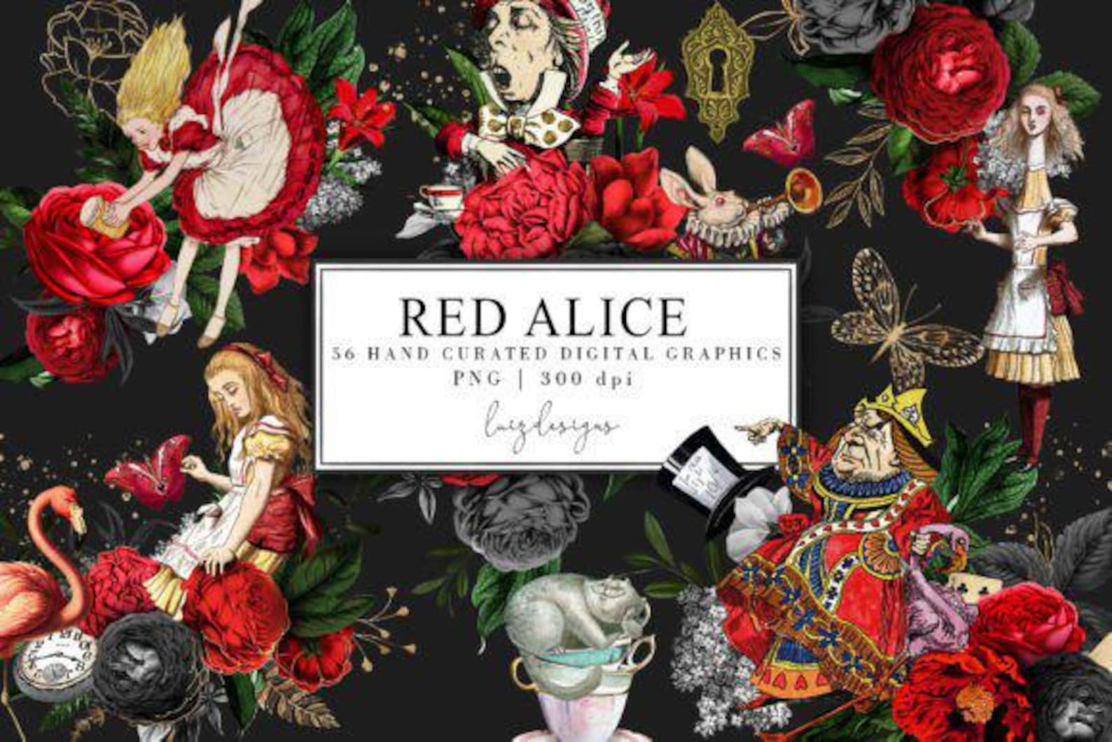 Alice in Wonderland Clipart Set: Vintage Tea Party PNG Graphics ...