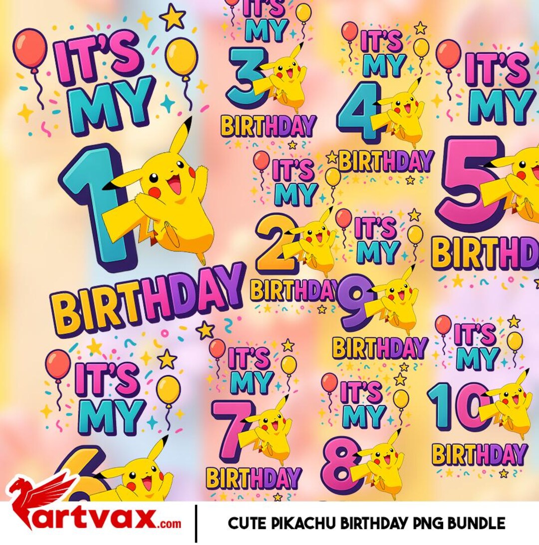 Pikachu Birthday PNG Bundle | Pokemon Birthday Numbers 1–10 | Cute ...