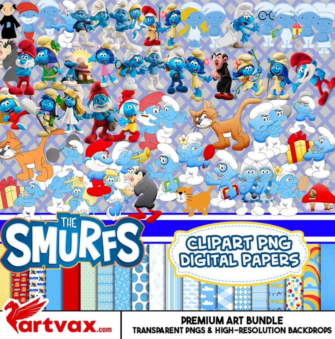 Smurfs Clipart Bundle | Cute Cartoon Characters PNG & Digital Papers ...