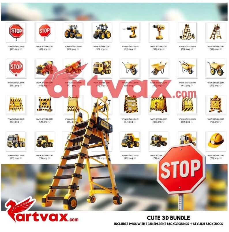 Construction Clipart Bundle | 3D Builder Kids Trucks Pngs | Digital ...