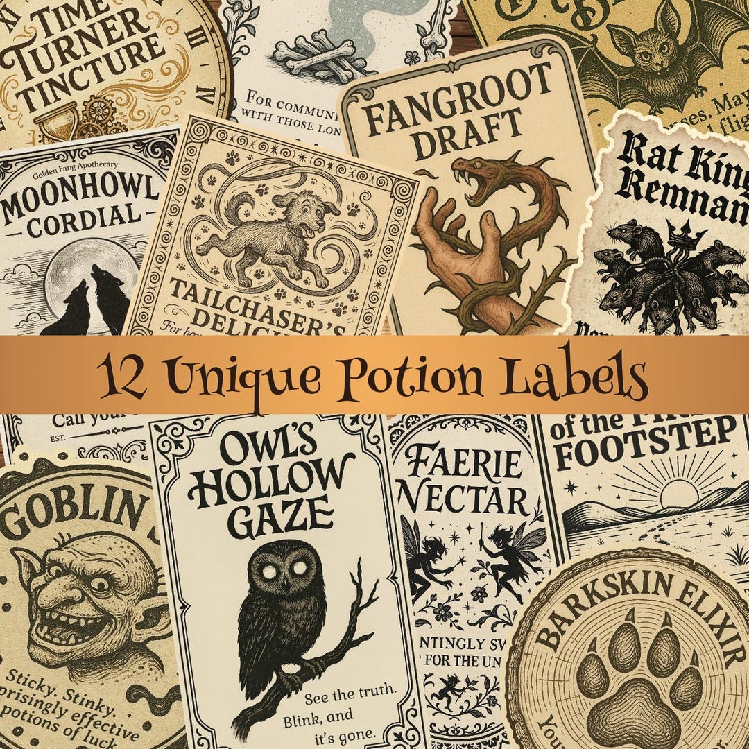Vintage Potion Labels – Halloween Apothecary Witch Mystical Party Decor ...