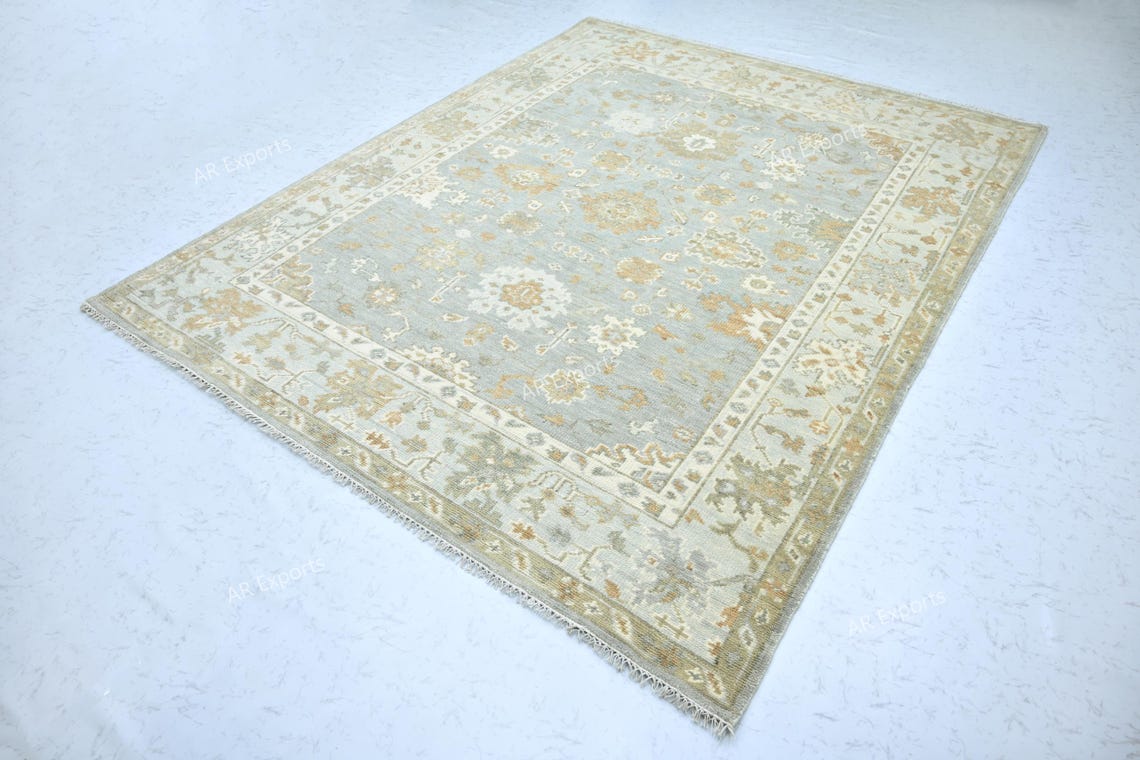 Traditional Hand Knotted Wool Oushak Rug, 2x3 Ft, Silver Aqua Wool - Etsy