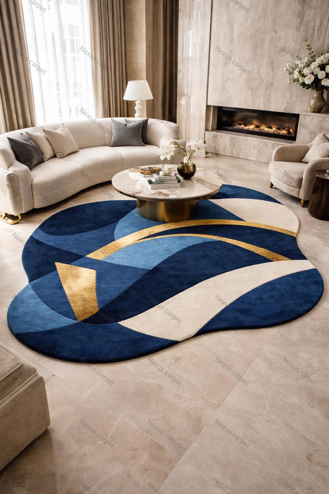 Abstract Organic Shape Blue Rug, Modern Living Room Decor - Etsy