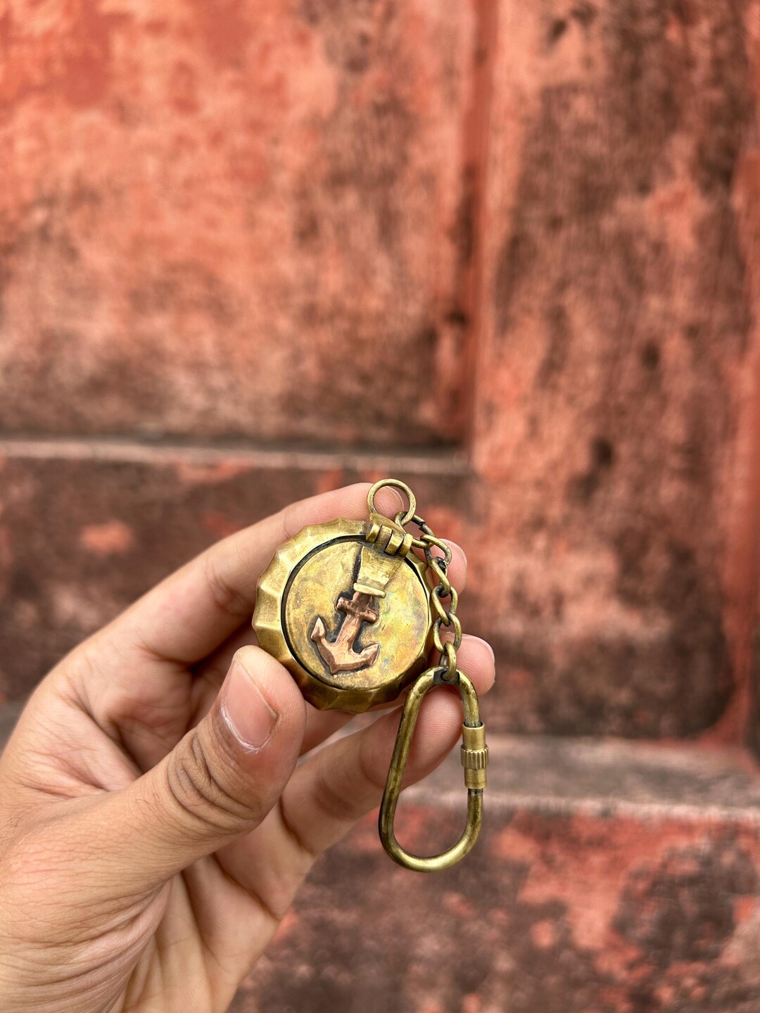 Solid Brass Anchor Keychain With Working Compass, Nautical Maritime ...