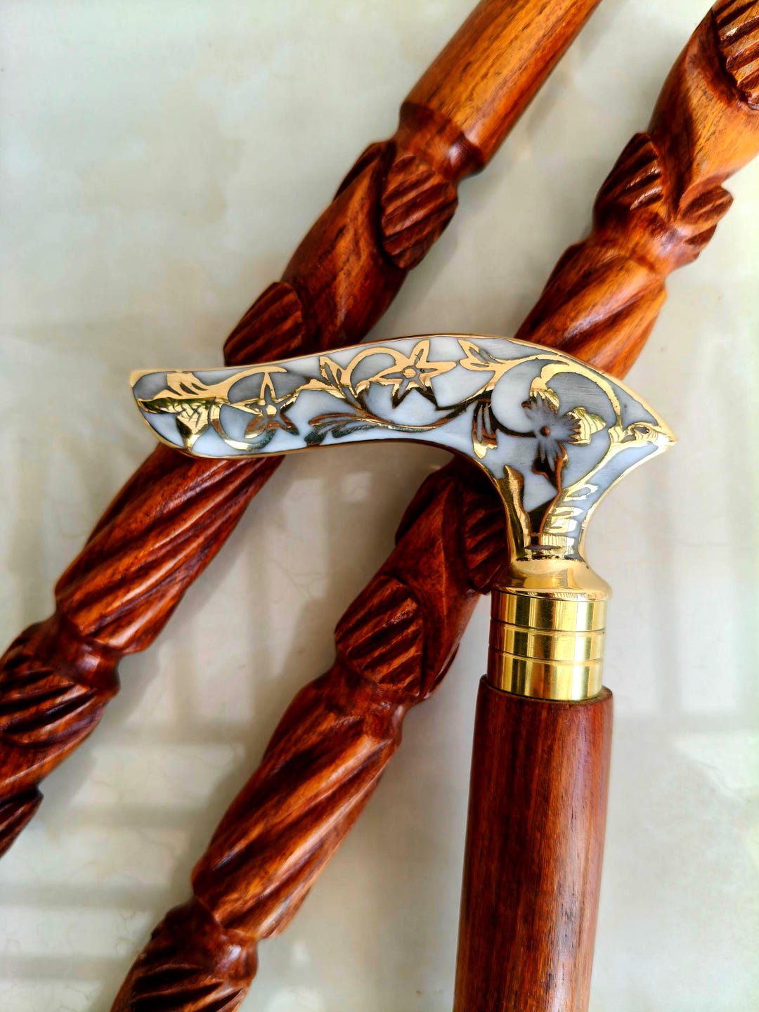 Vintage Style Disassemblable Walking Stick With Clock & Ornate Handle ...