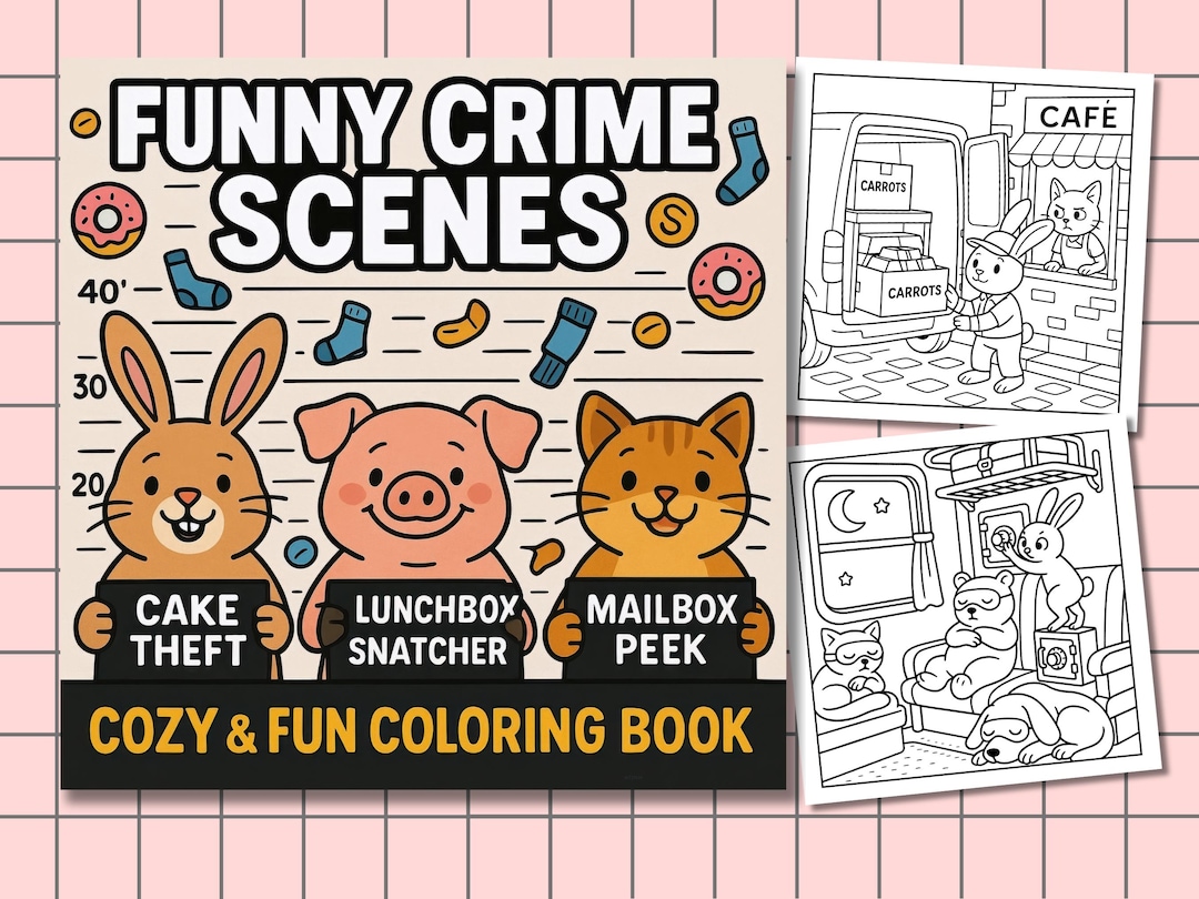 Funny Crime Scenes Coloring Book: Humorous Detective Designs (digital ...