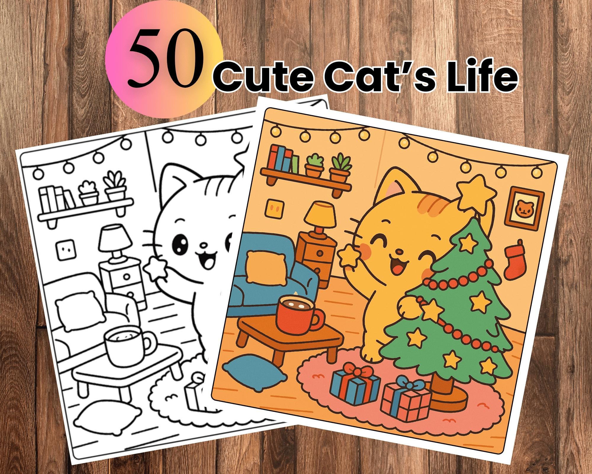 Kawaii Cat Coloring Book (50 Pages) | Kids & Adults Activity (PDF) - Etsy