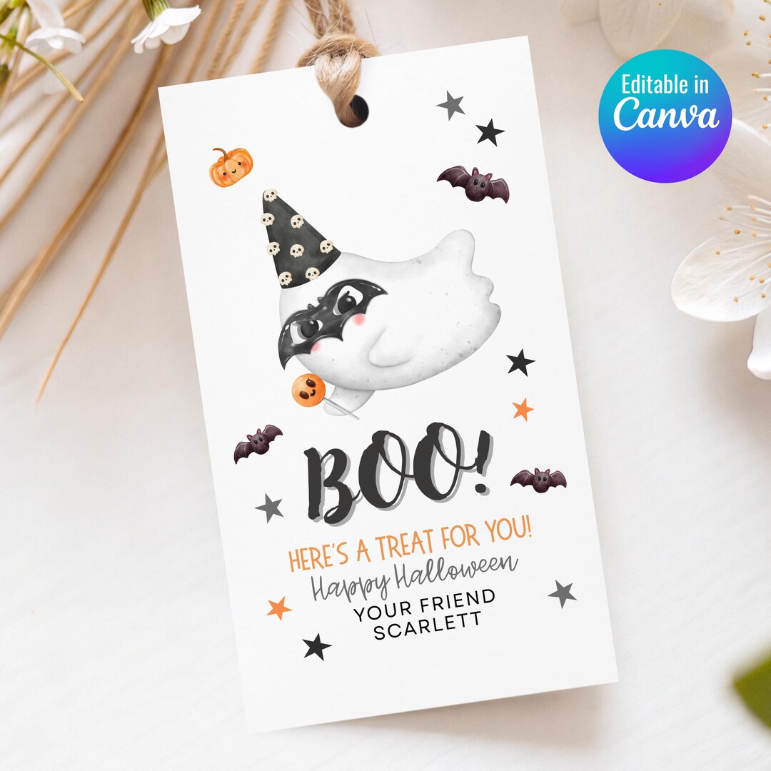 Editable Halloween Gift Tags: Ghost Treat Bag Favor Labels (PDF or JPEG ...