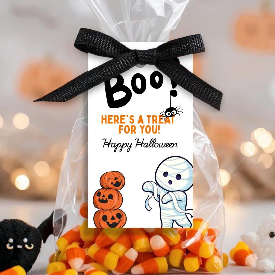 Halloween Treat Bag Tag Printable: 'boo Here's a Treat' Design (PDF) - Etsy
